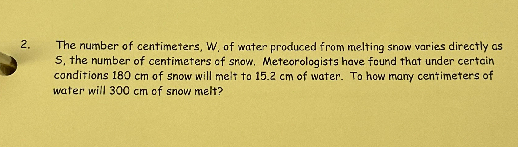 Solved The number of centimeters, W, ﻿of water produced from | Chegg.com