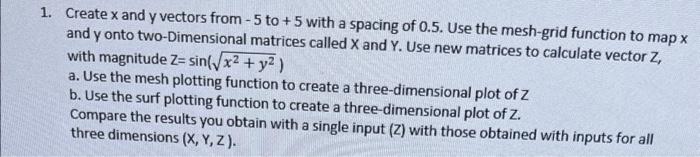 Solved 1. Create x and y vectors from -5 to +5 with a | Chegg.com