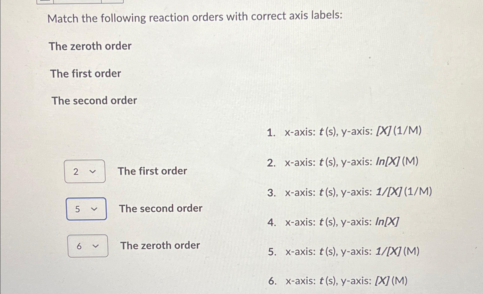 Solved Match the following reaction orders with correct axis | Chegg.com