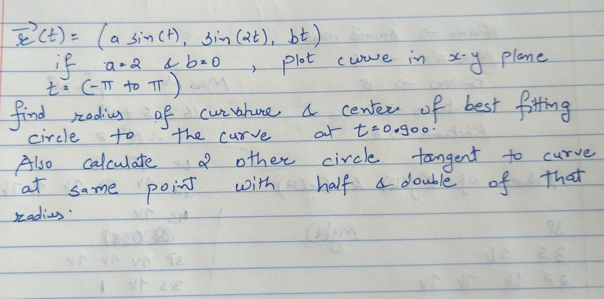 Solved r(t)=(asin(t),sin(2t),bt) if a=2&b=0, plot curre in | Chegg.com