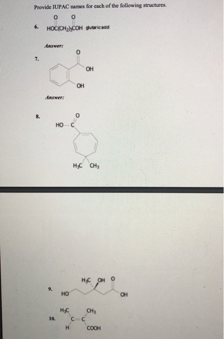 Solved Provide IUPAC names for each of the following | Chegg.com