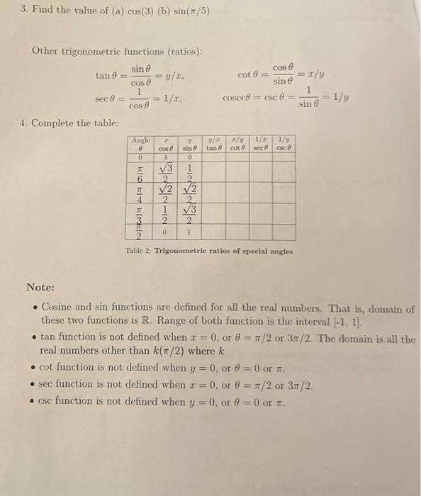 Solved 3. Find the value of (a) cos(3)(b)sin(π/5) Other | Chegg.com