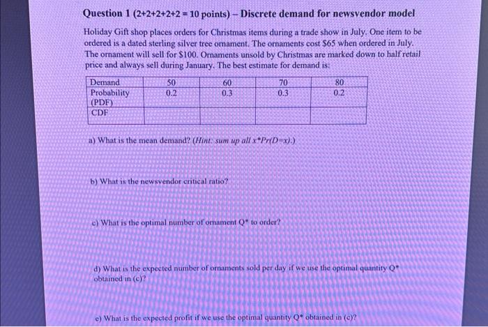 Solved Question 12222210 Points Discrete Demand 
