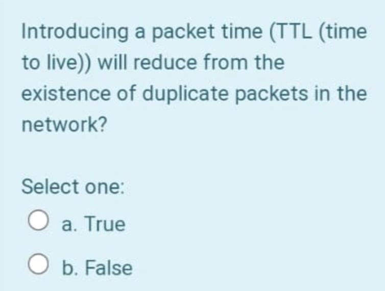 Solved Introducing a packet time (TTL (time to live)) ﻿will | Chegg.com