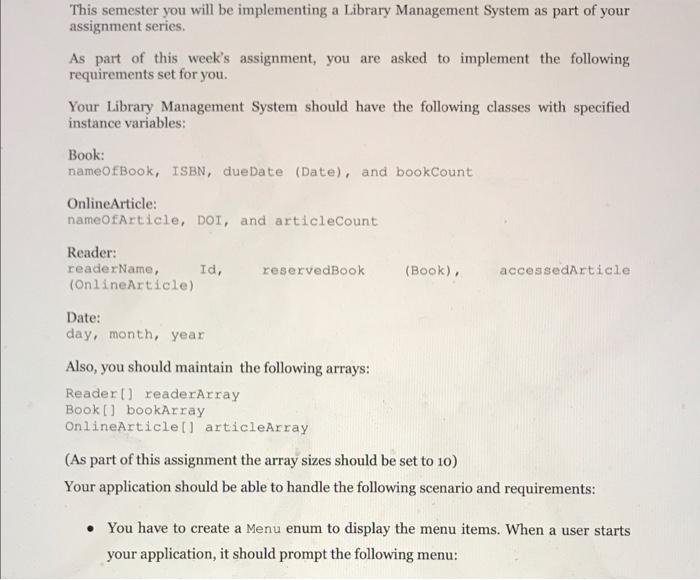 Solved This semester you will be implementing a Library | Chegg.com