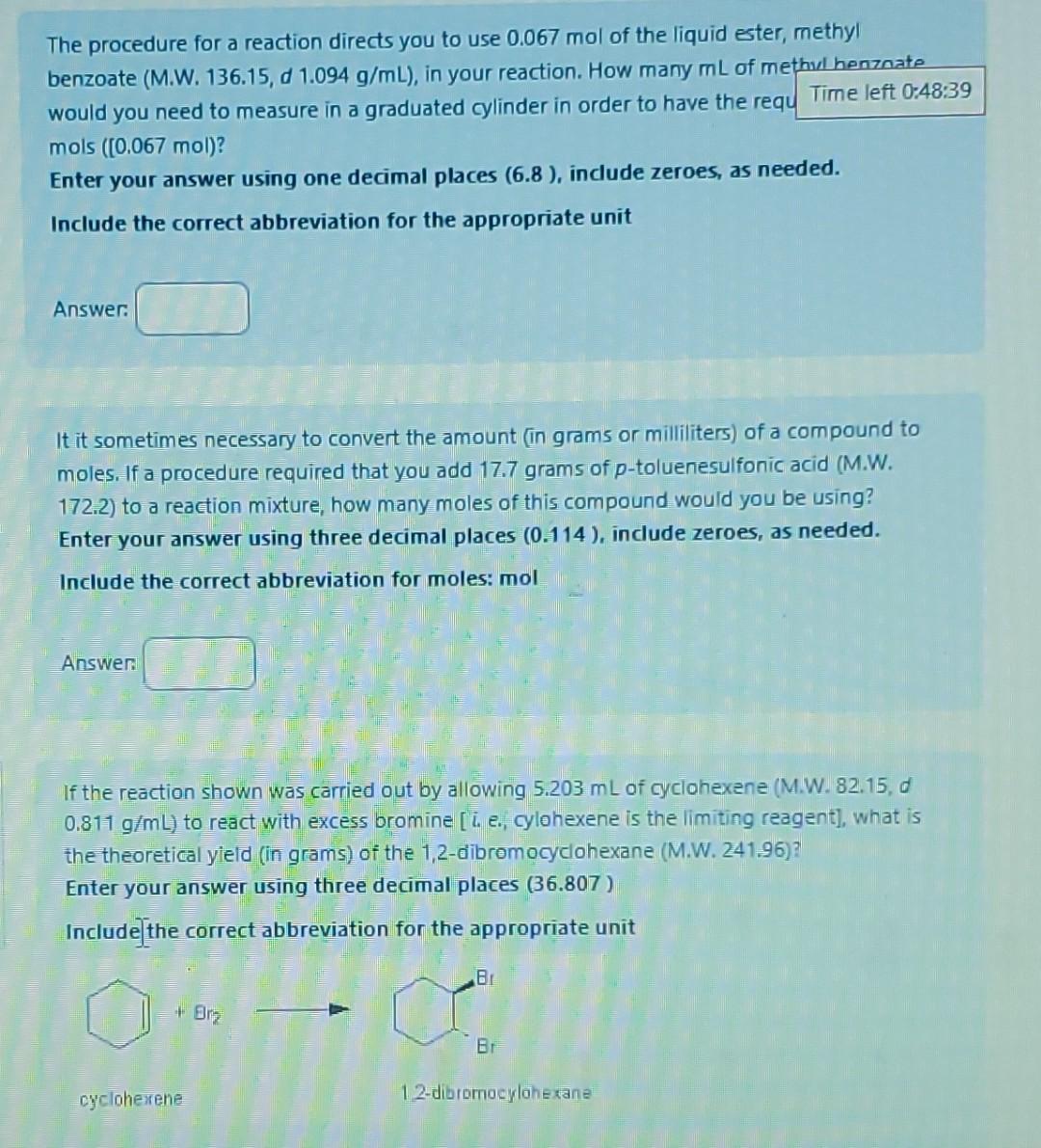 Solved The procedure for a reaction directs you to use 0.067 | Chegg.com