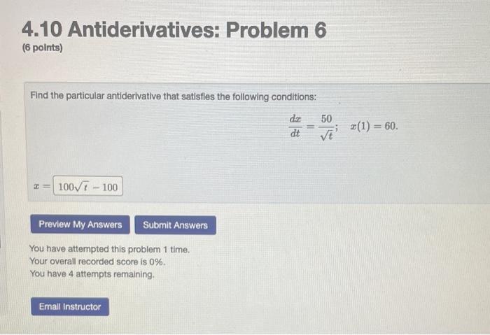 Solved 4.10 Antiderivatives: Problem 6 (6 points) Find the | Chegg.com