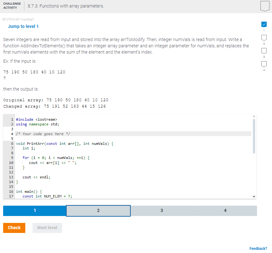 Solved 8.7.3: Functions with array | Chegg.com