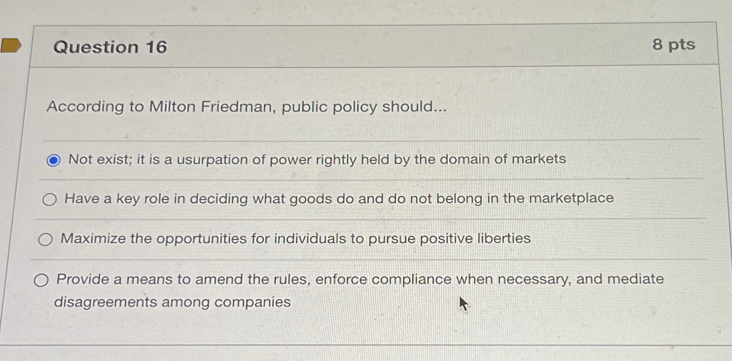 Solved Question 168 ﻿ptsAccording to Milton Friedman, public | Chegg.com