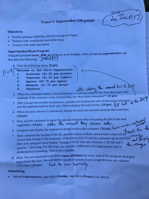 Solved CS110 due Tue 11:59 Project 1: Supermarket (100 | Chegg.com