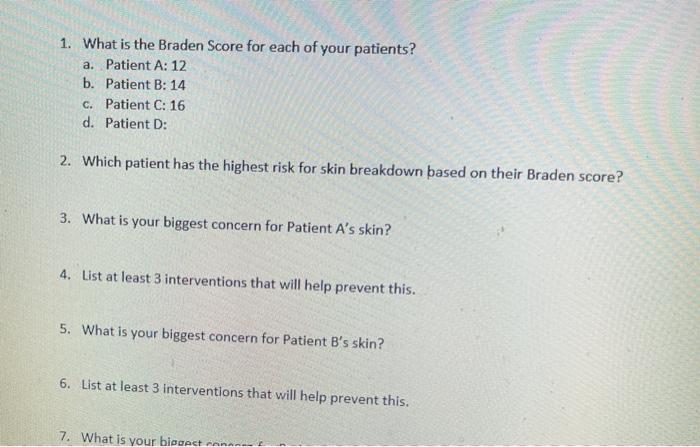 Solved Use the data below to complete the Braden Scale Form | Chegg.com