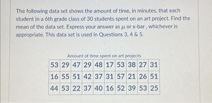 Solved The following data set shows the amount of time, in | Chegg.com