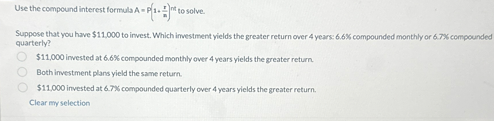 Solved Use the compound interest formula A =P(1+rn)nt ﻿to | Chegg.com