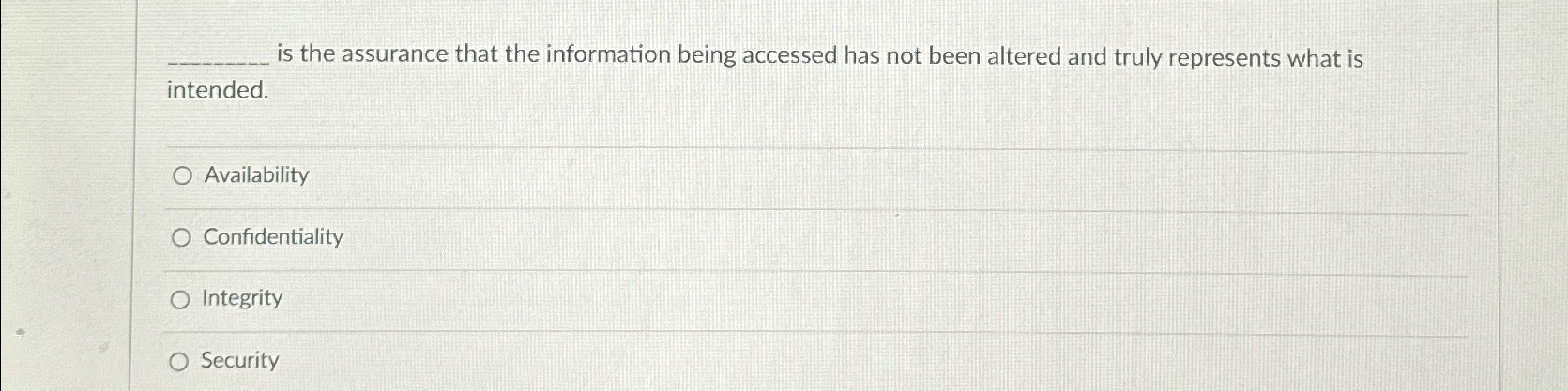 Solved is the assurance that the information being accessed | Chegg.com