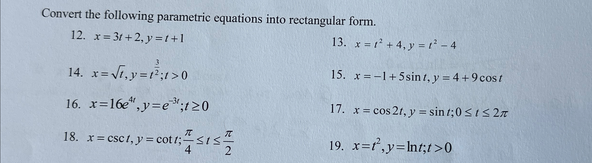 Solved Convert the following parametric equations into | Chegg.com