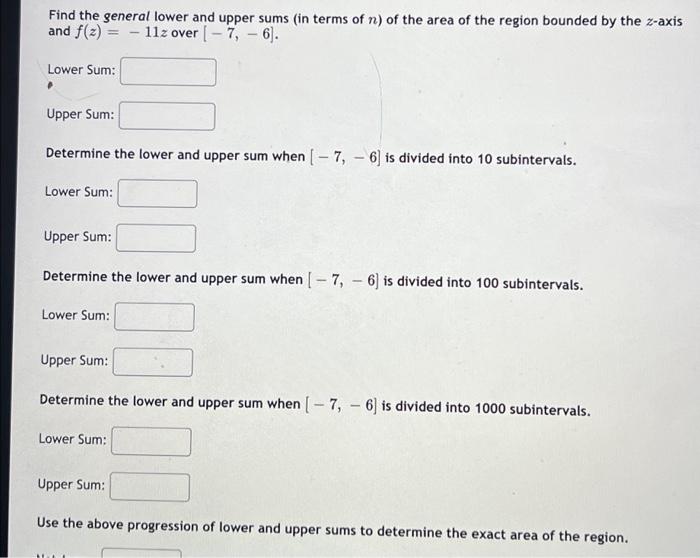 Solved Find the general lower and upper sums (in terms of n) | Chegg.com