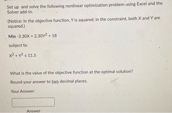 Solved Set up and solve the following nonlinear optimization | Chegg.com