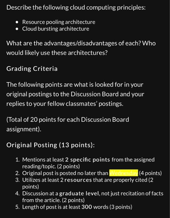 Solved Describe the following cloud computing principles: - | Chegg.com