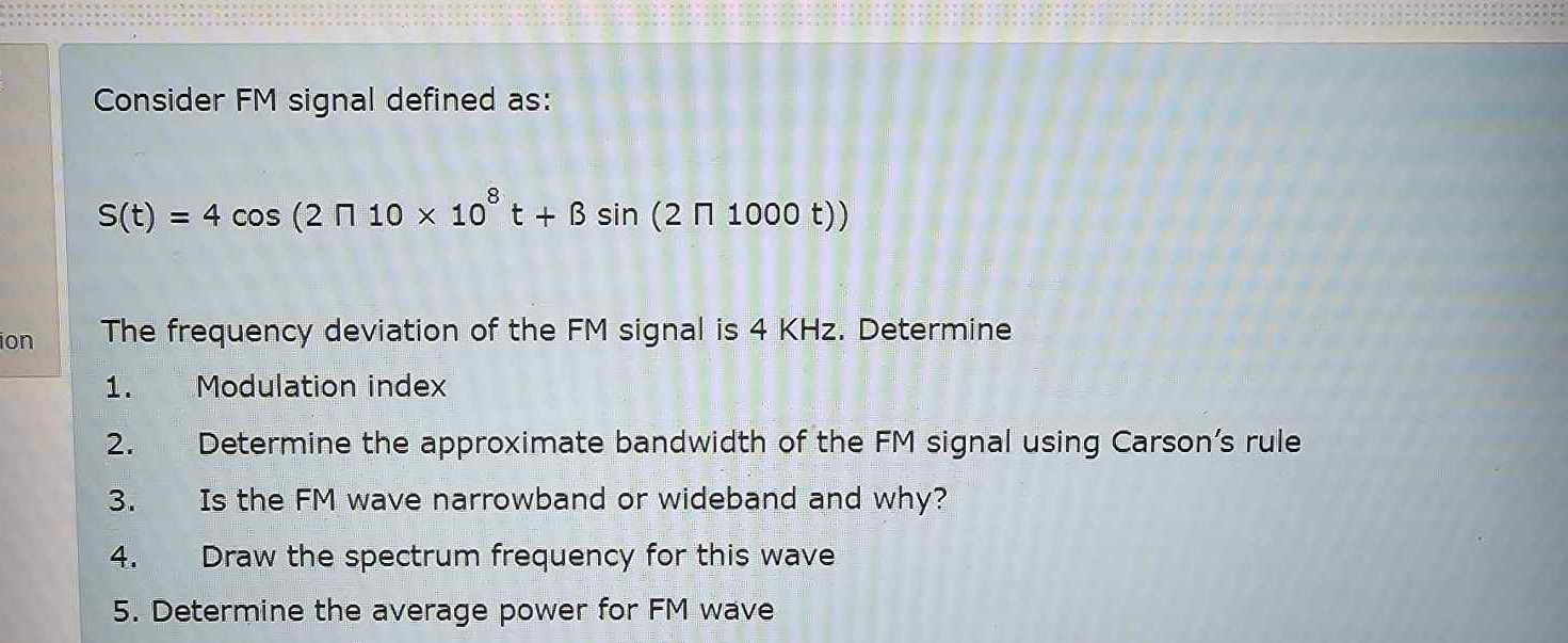 Solved Consider FM signal defined | Chegg.com