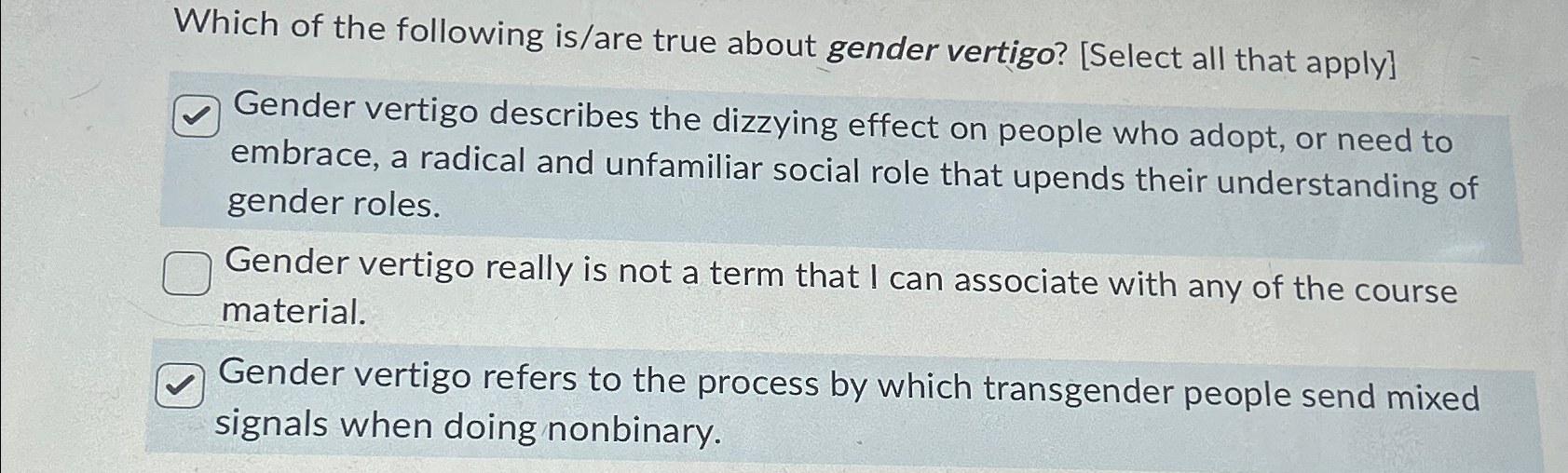 Solved Which of the following is/are true about gender | Chegg.com