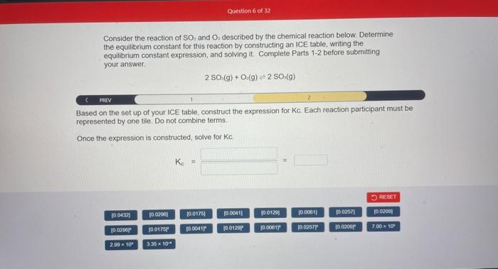 Solved Consider the reaction of SO2 and O2 described by the | Chegg.com