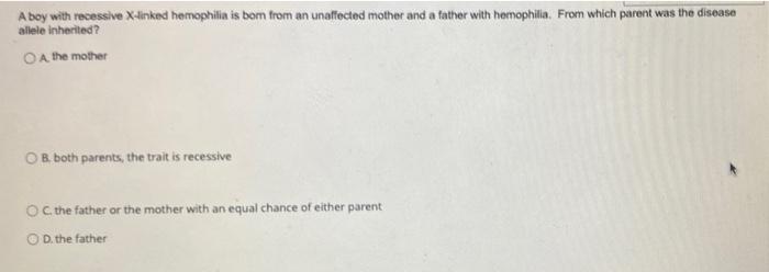 Solved A boy with recessive X-linked hemophilia is bom from | Chegg.com