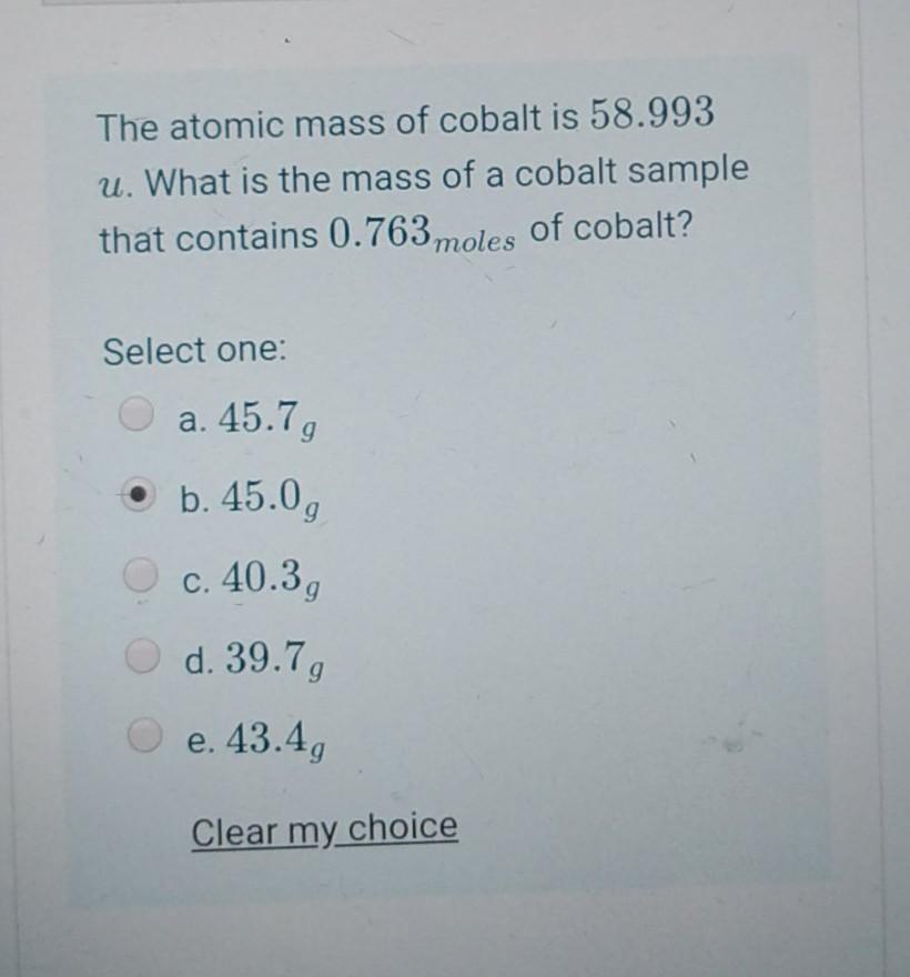Solved The atomic mass of cobalt is 58.993 u. What is the | Chegg.com