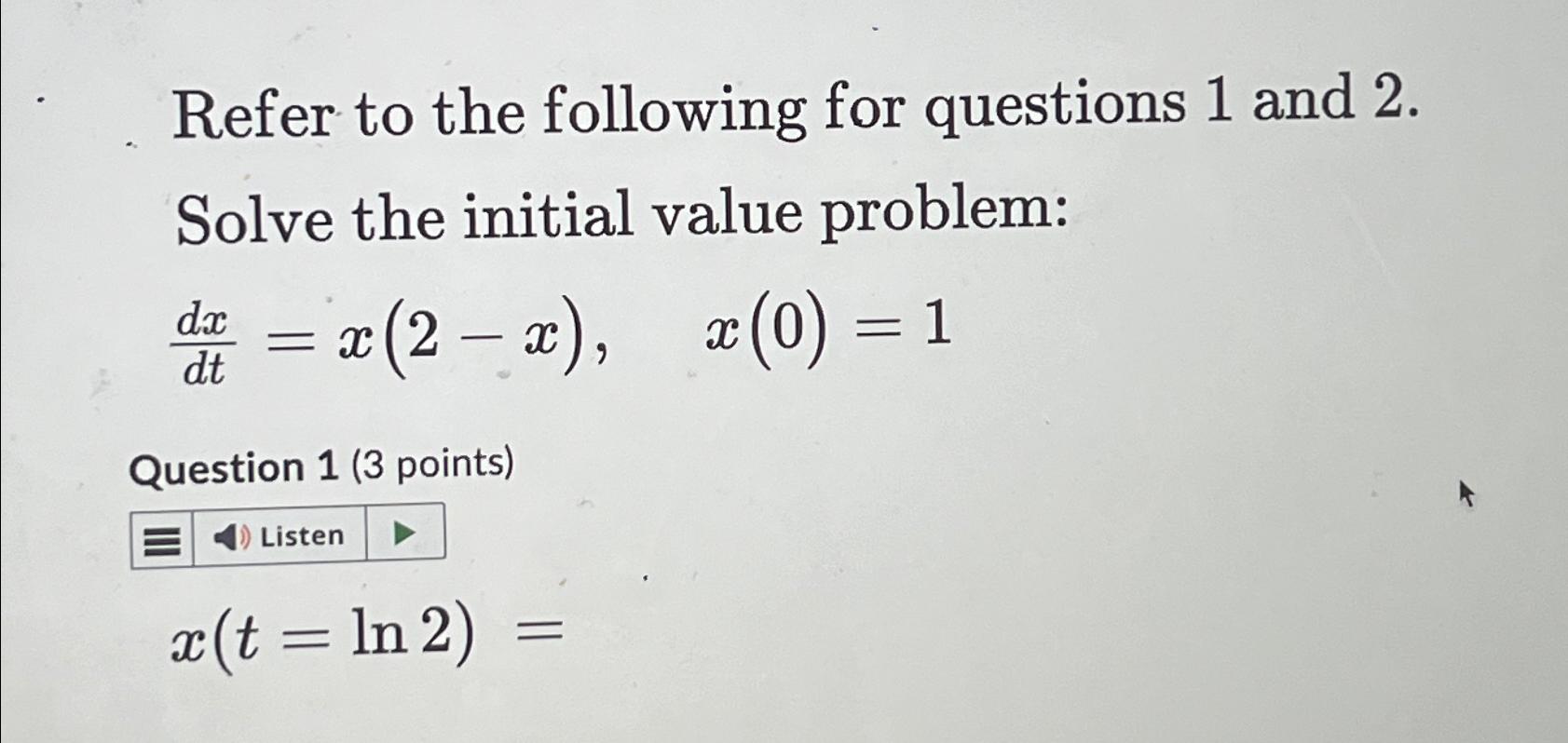 Solved Refer to the following for questions 1 ﻿and 2.Solve | Chegg.com