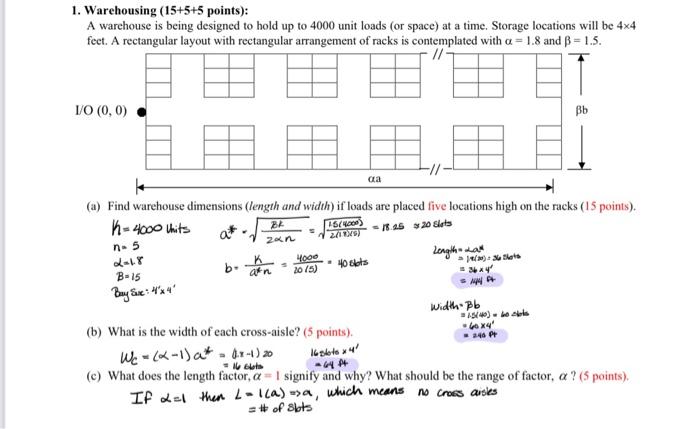 Solved 1. Warehousing (15+5+5 points): A warehouse is being | Chegg.com