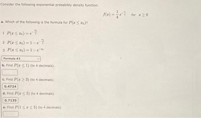 Solved Consider the following exponential probability | Chegg.com