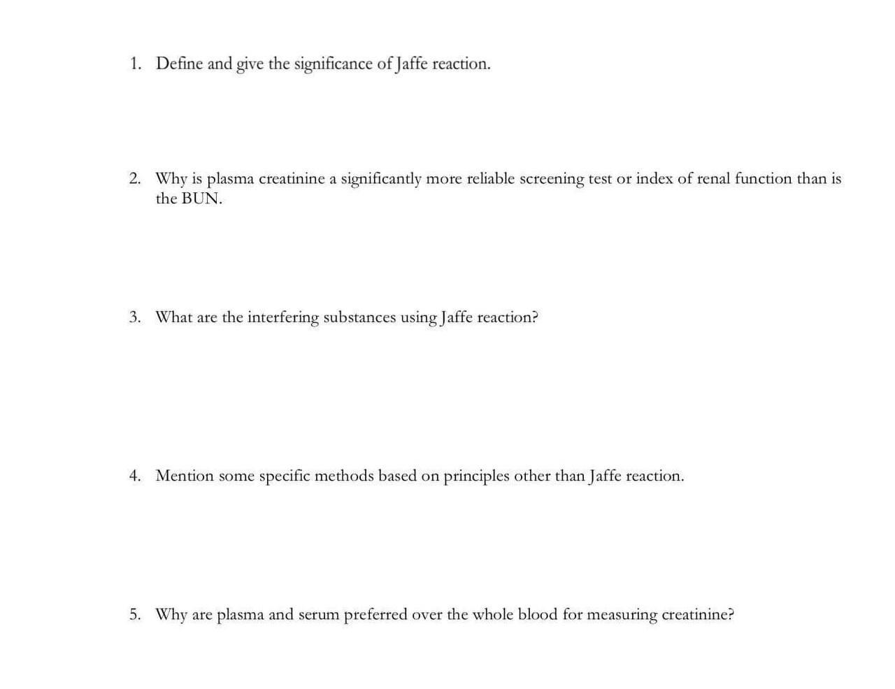 Solved 1. Define and give the significance of Jaffe | Chegg.com