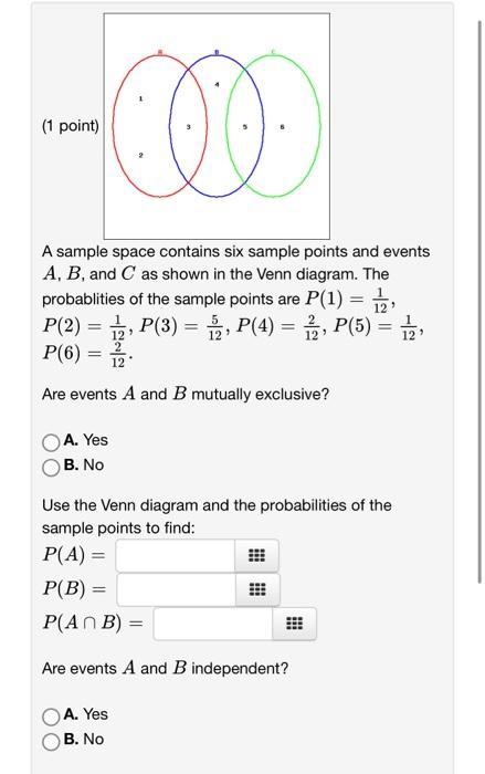 Solved A sample space contains six sample points and events | Chegg.com