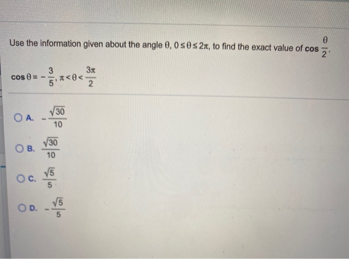 Solved Use the information given about the angle 0, 0 s0s | Chegg.com