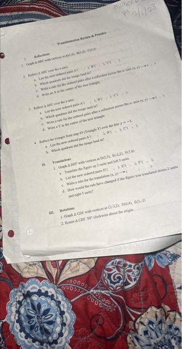 Solved Transformation Review \&e Practice. I. Reflections 1. | Chegg.com