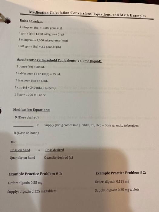 Solved Medication Calculation Conversions, Equations, and | Chegg.com