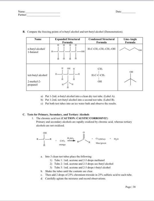 Experiment VIII: Alcohols and their Properties | Chegg.com