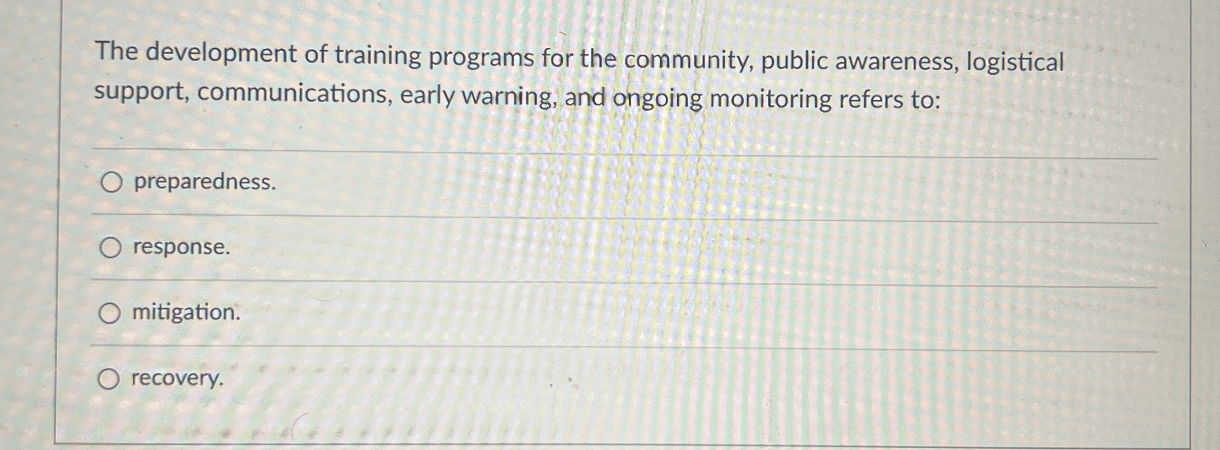 Solved The development of training programs for the | Chegg.com