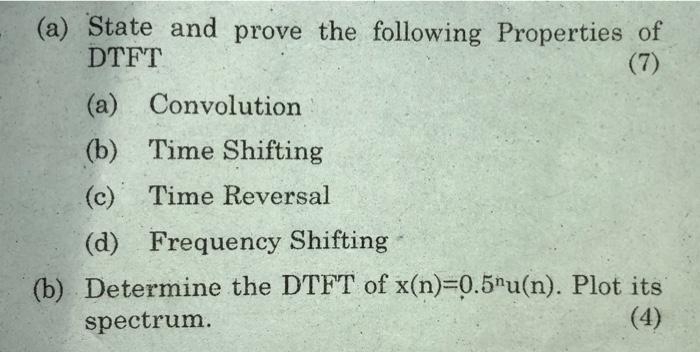 Solved (a) State and prove the following Properties of DTFT | Chegg.com
