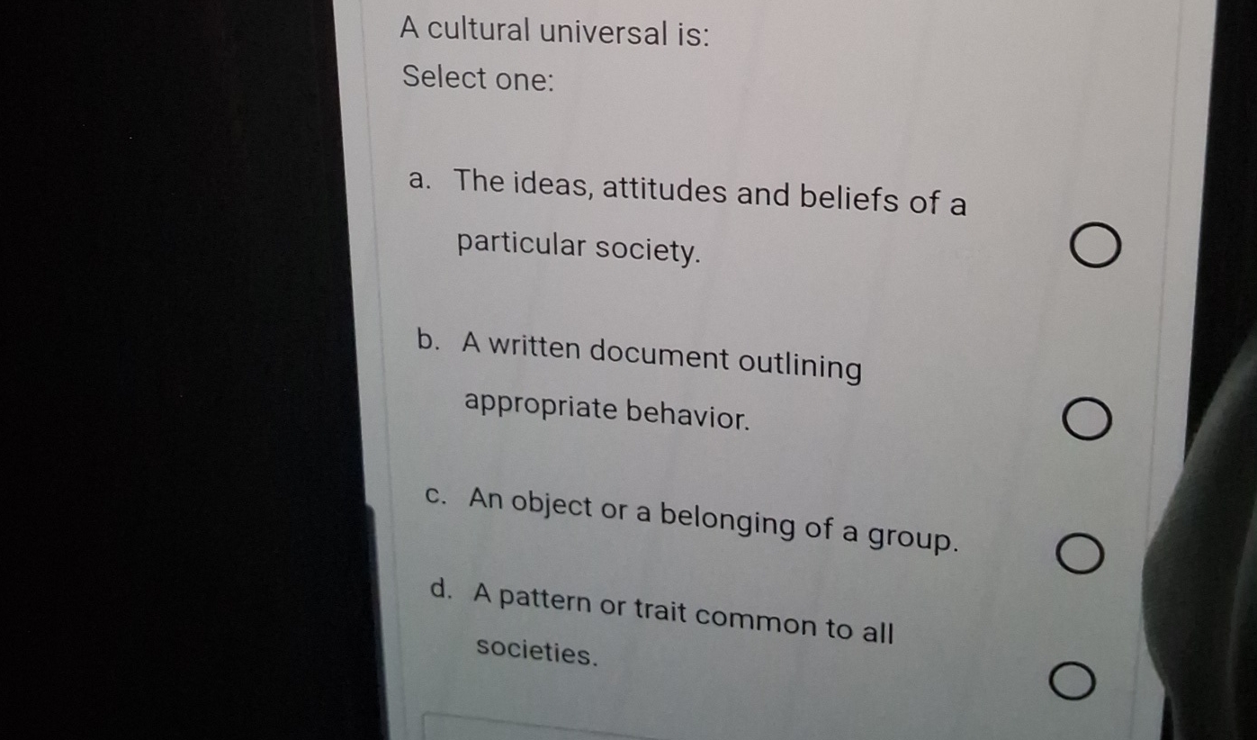 Solved a cultural universal is A cultural universal | Chegg.com