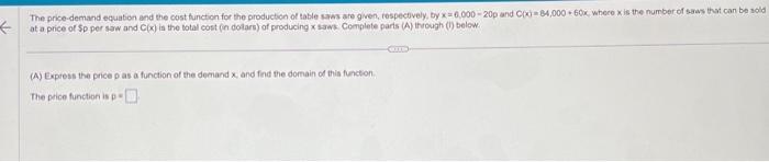 Solved The Price Demand Equation And The Cost Function For