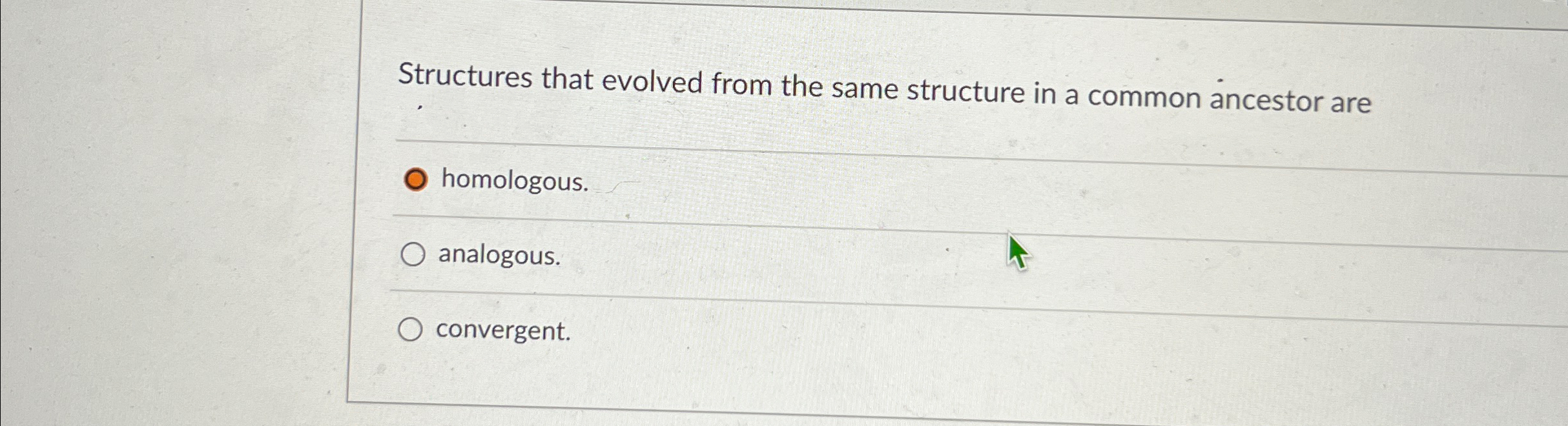 Solved Structures that evolved from the same structure in a | Chegg.com