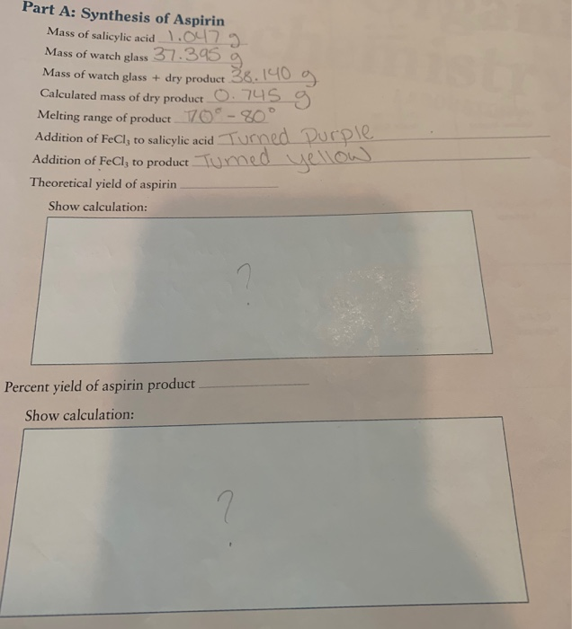 Solved Part A: Synthesis of Aspirin Mass of salicylic acid | Chegg.com
