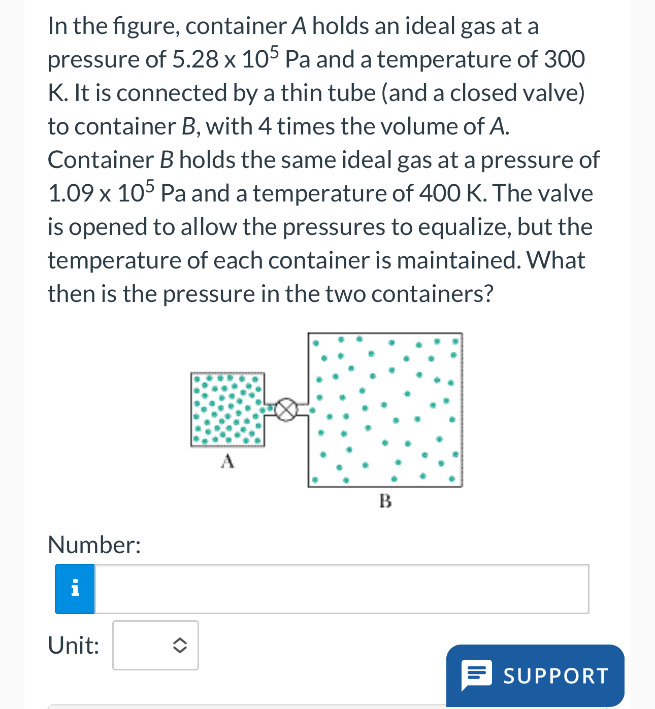 Solved In the figure, container A holds an ideal gas at a | Chegg.com