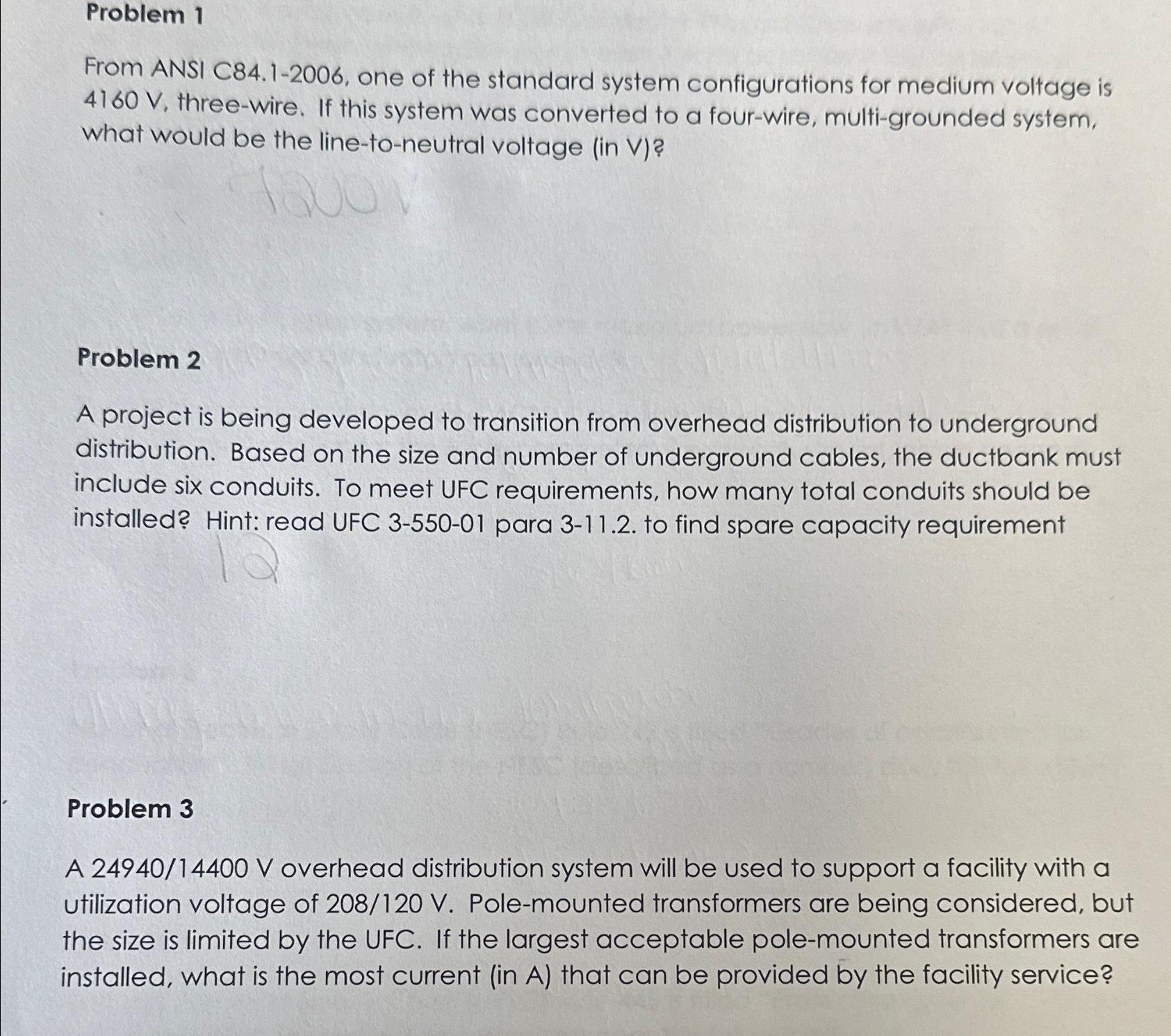 Solved Problem 1From ANSI C84.1-2006, ﻿one of the standard | Chegg.com