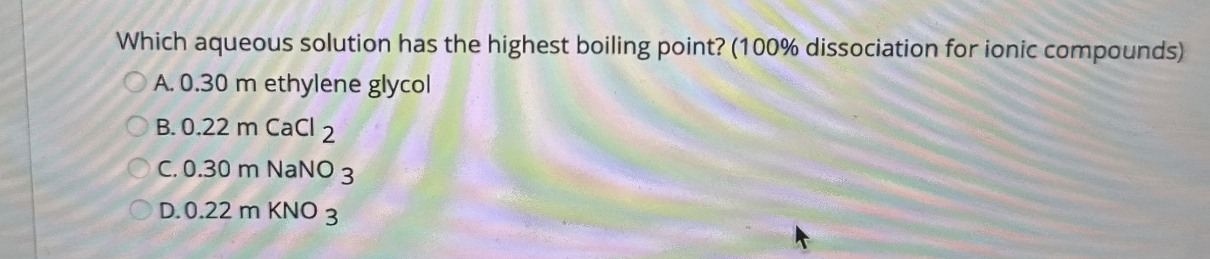 Solved Which aqueous solution has the highest boiling point? | Chegg.com