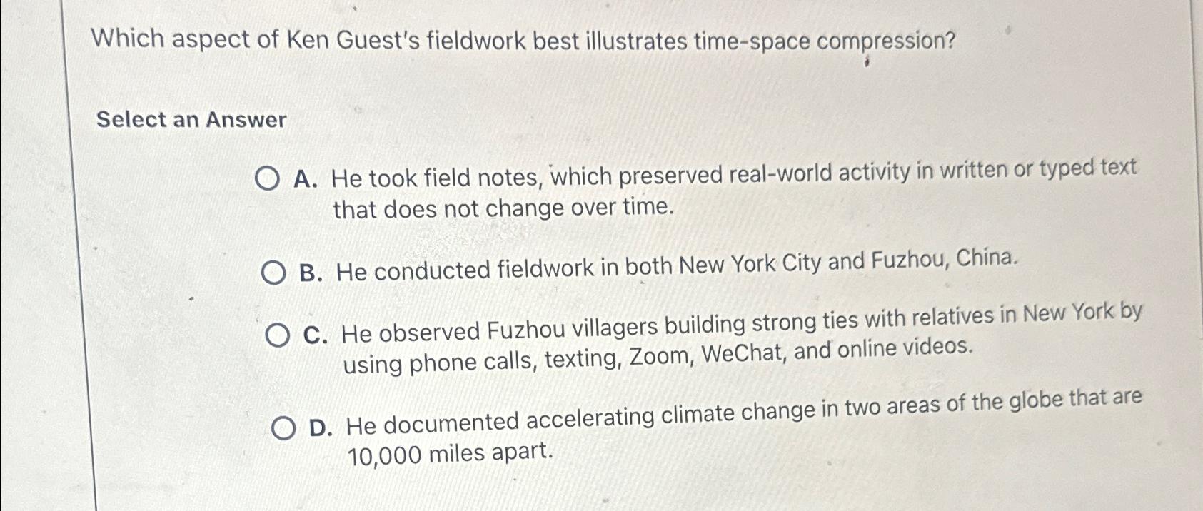 Solved Which aspect of Ken Guest's fieldwork best | Chegg.com