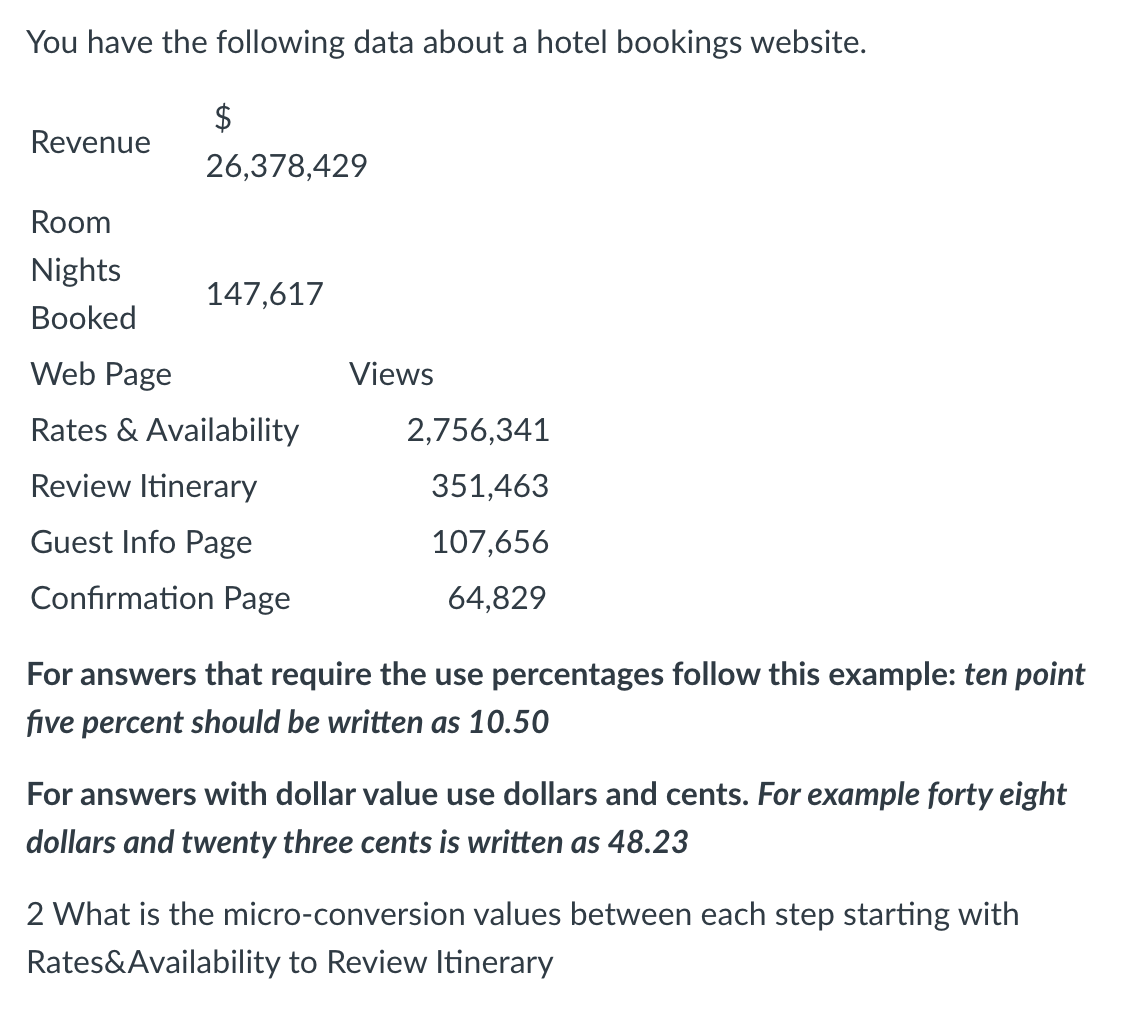 Solved You have the following data about a hotel bookings | Chegg.com