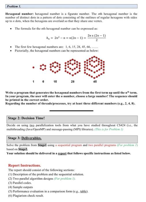 Solved Problem 1. Hexagonal number: hexagonal number is a | Chegg.com