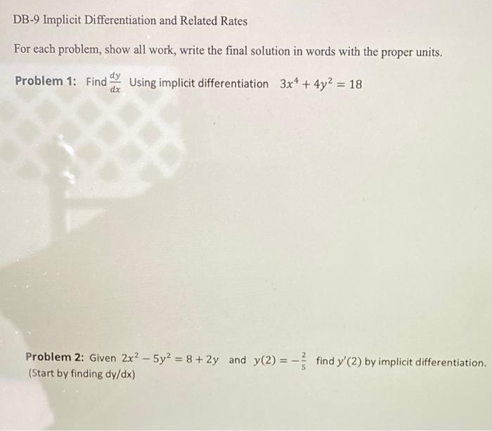 Solved Implicit Differentiation and Related Rates questions. | Chegg.com