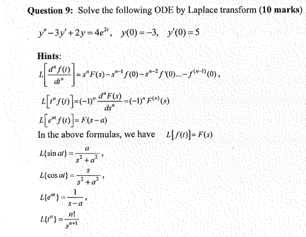 Solved Question 9: Solve the following ODE by ﻿Laplace | Chegg.com